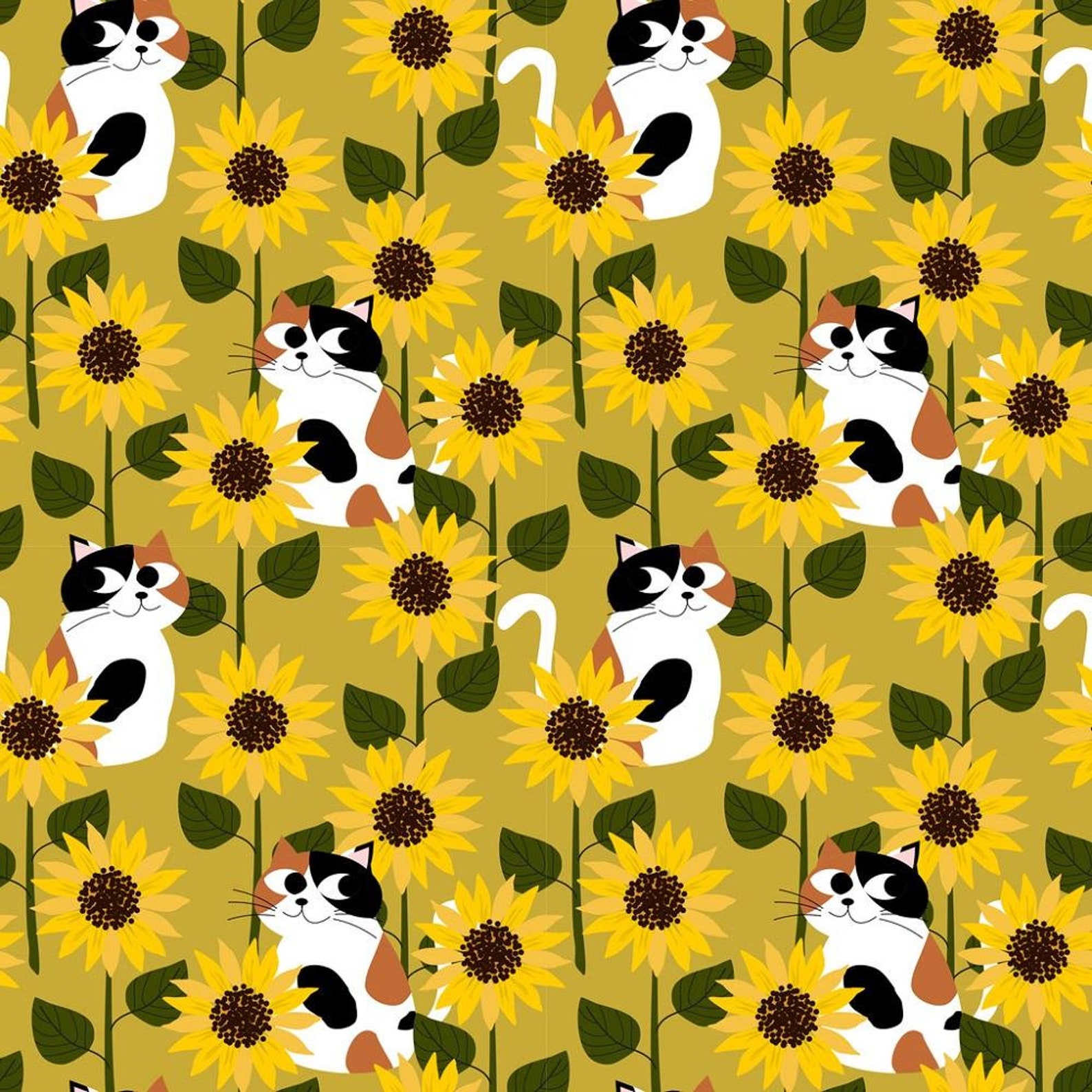Calico Cat in Sunflower Field Fabric - Etsy