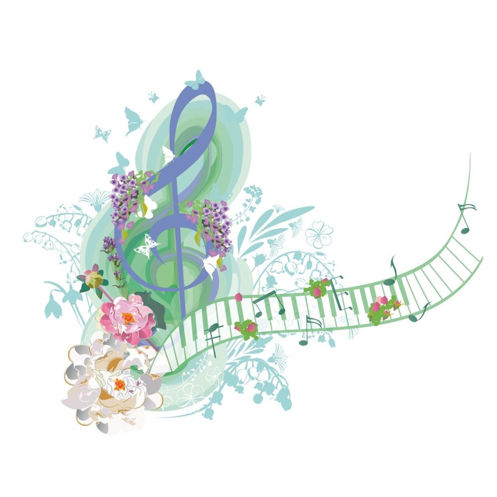 Pastel Florals Treble Clef Fabric Panel - Etsy