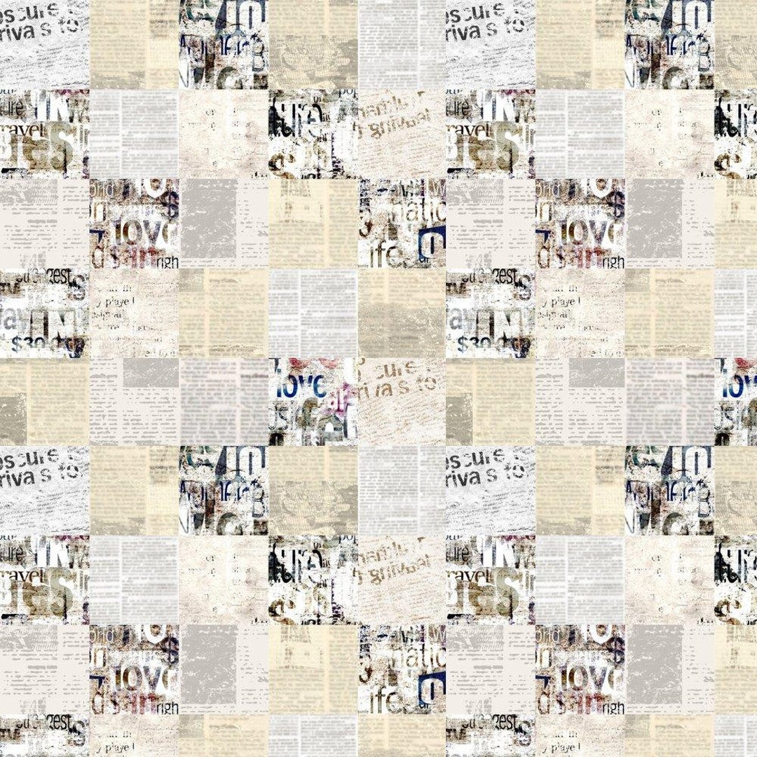 Grunge Newsprint Patchwork Fabric Gray - Etsy