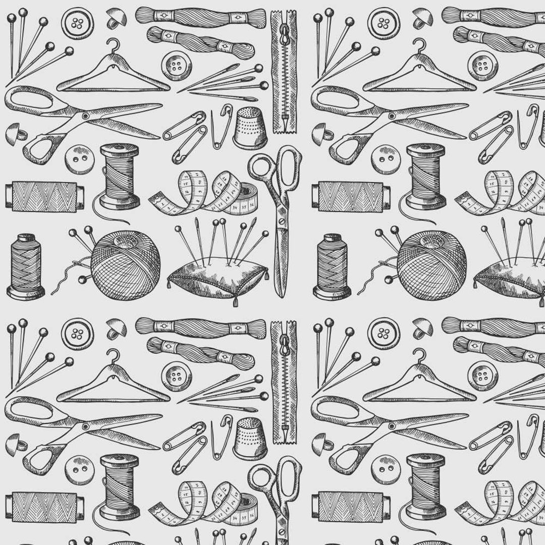 Vintage Sewing Symbols Fabric Gray - Etsy