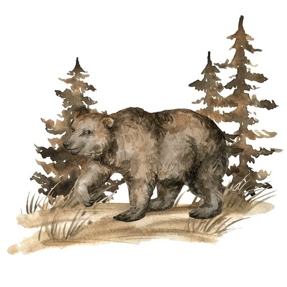 Brown Bear in the Wild Fabric Panel Variation 2 | Etsy