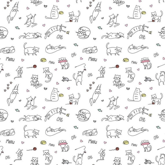 Digitally Printed Cute Cats Fabric - Etsy