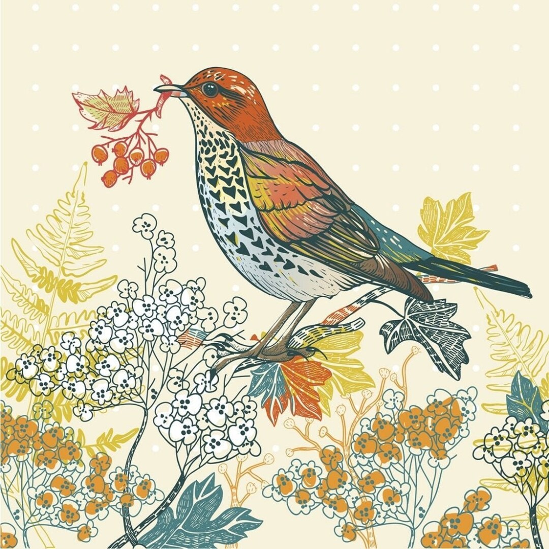 Forest Bird & Plants Fabric Panel - Etsy