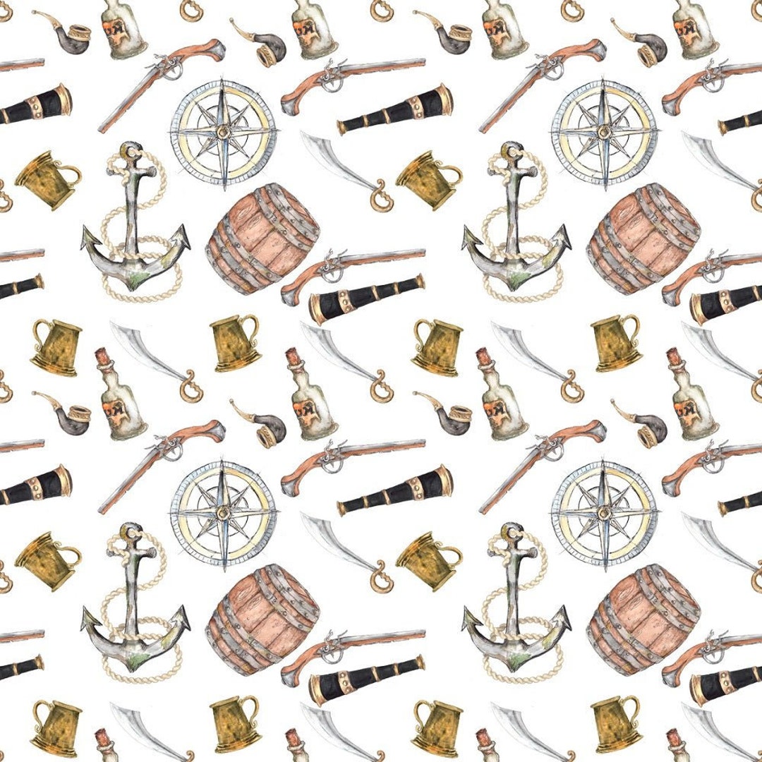 Pirate Adventure Pirate Tools Fabric White - Etsy