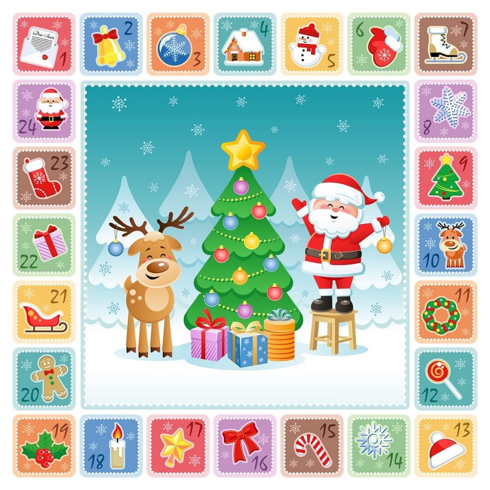 Cute Santa & Reindeer Christmas Advent Calendar Fabric Panel - Etsy