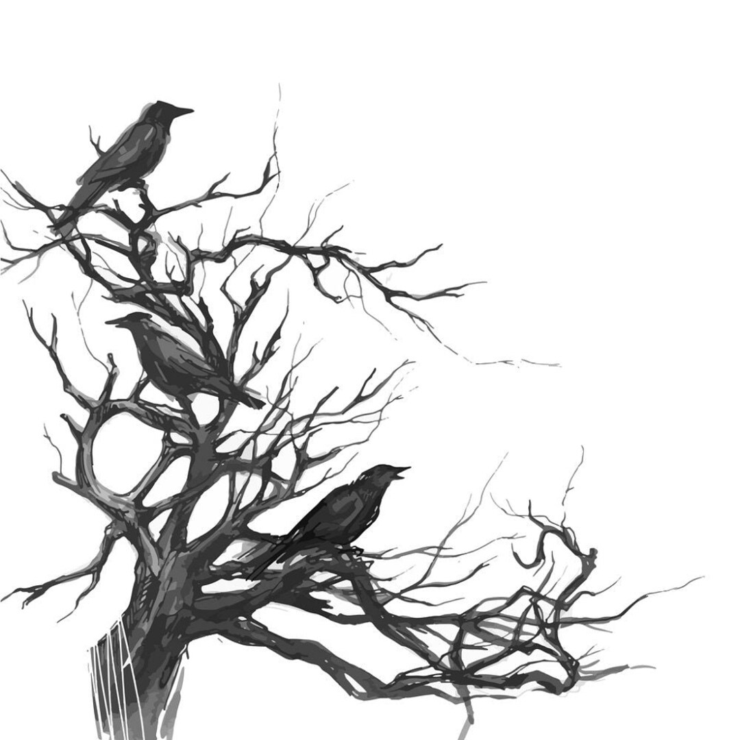 Black Ravens on Dead Tree Fabric Panel - Etsy
