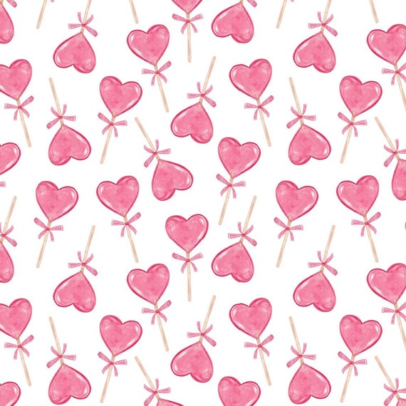 Watercolor Heart Lollipops Fabric | Etsy