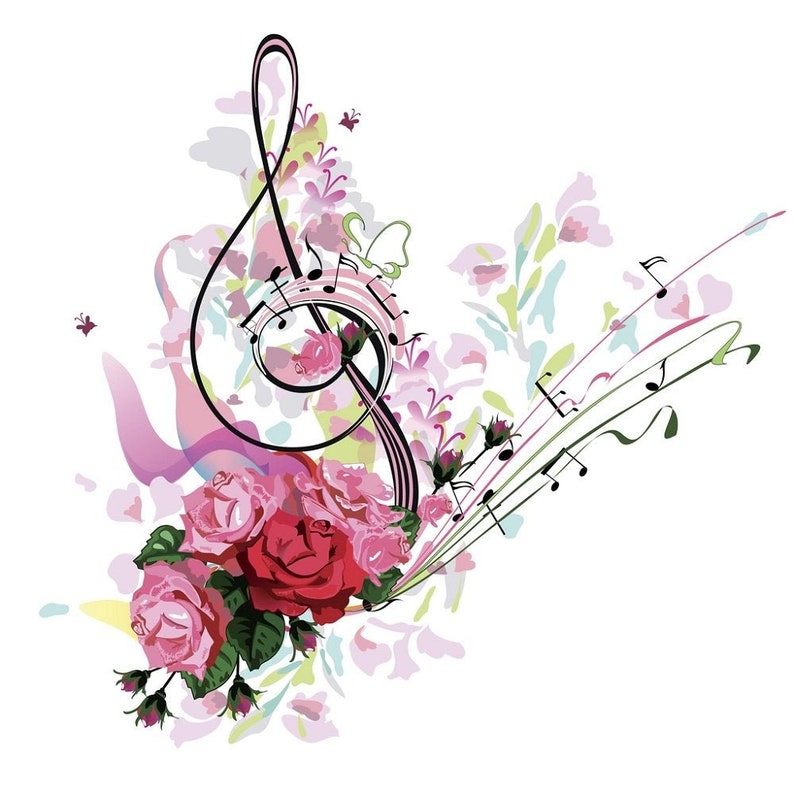 Floral Treble Clef Fabric Panel Multi - Etsy