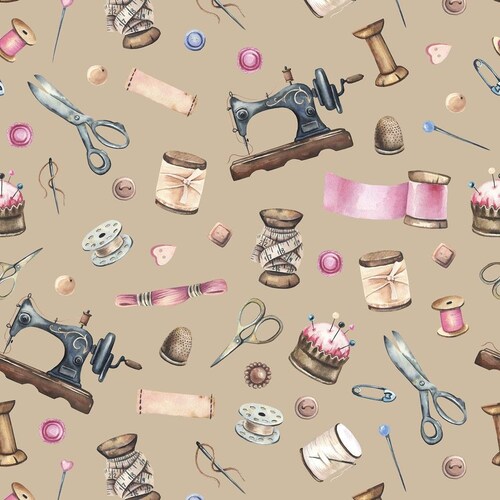 Vintage Sewing Machine & Notions Fabric Pink - Etsy