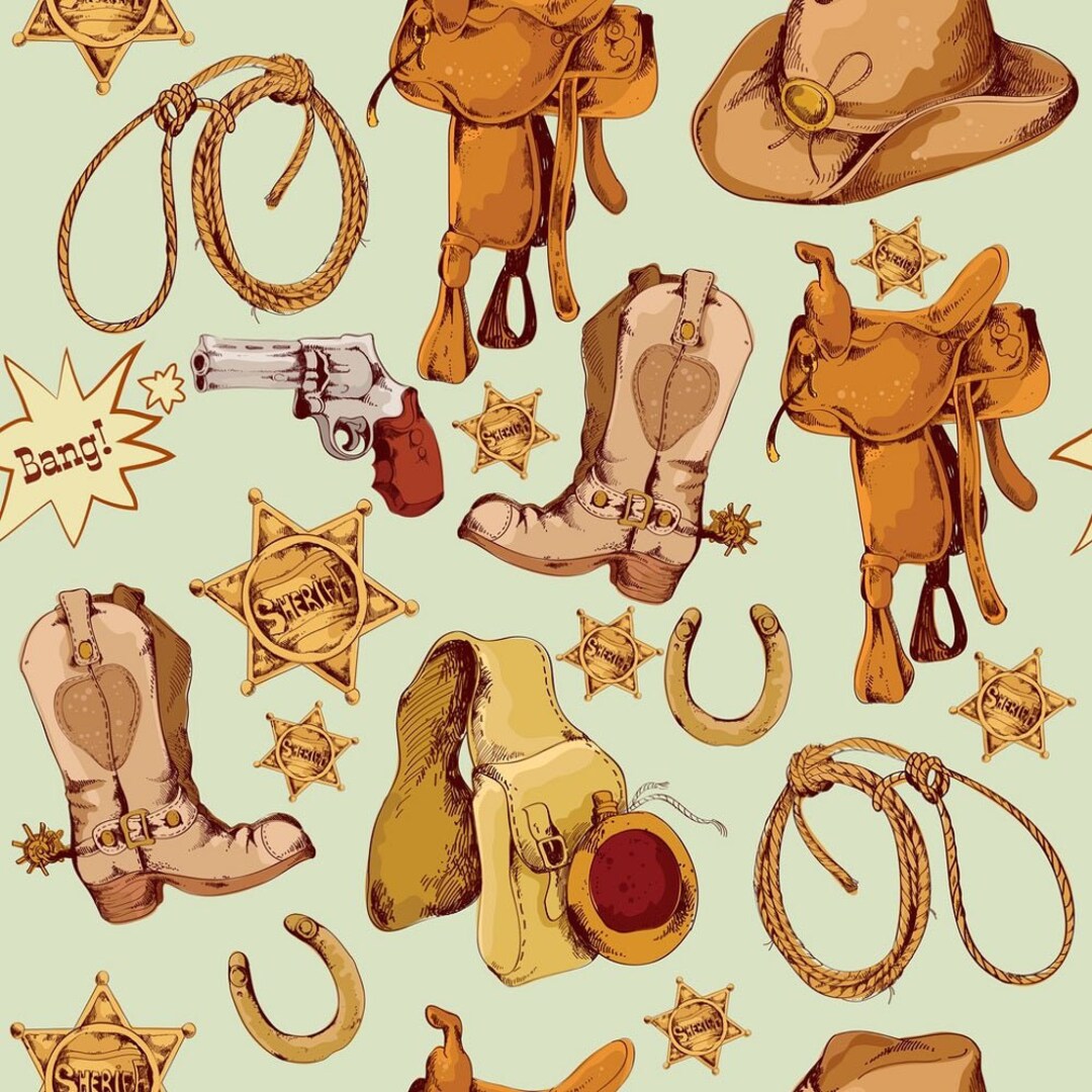 Wild West Cowboy Items Fabric Green - Etsy