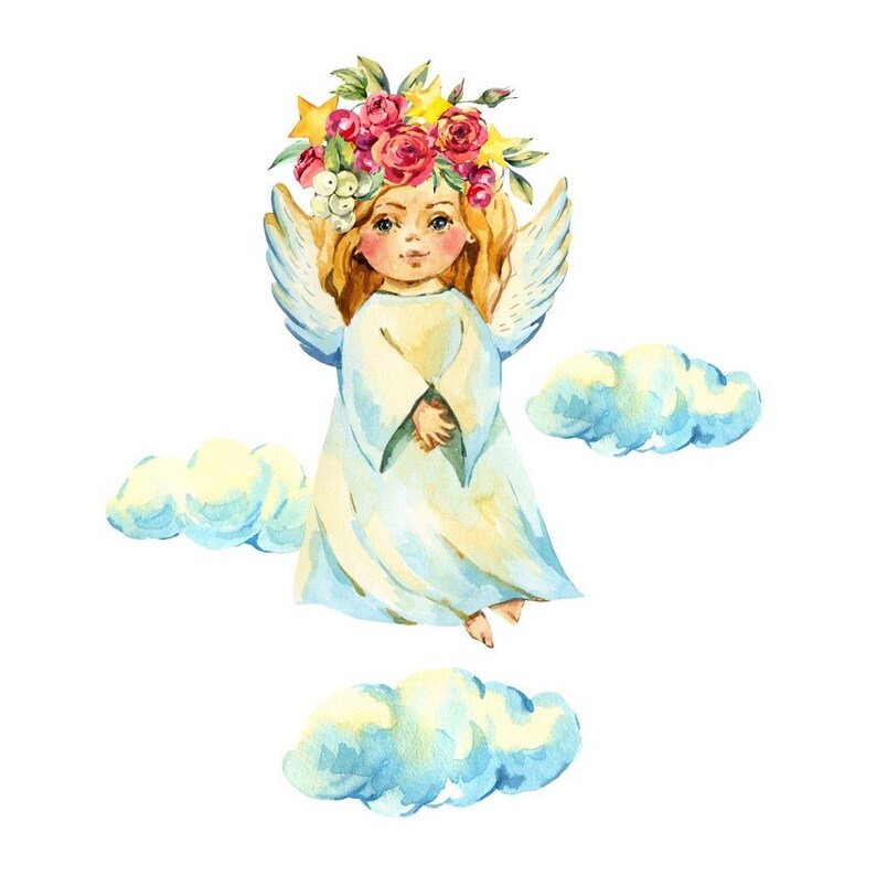 Angel With Flower Crown in the Clouds Fabric Panel - Etsy