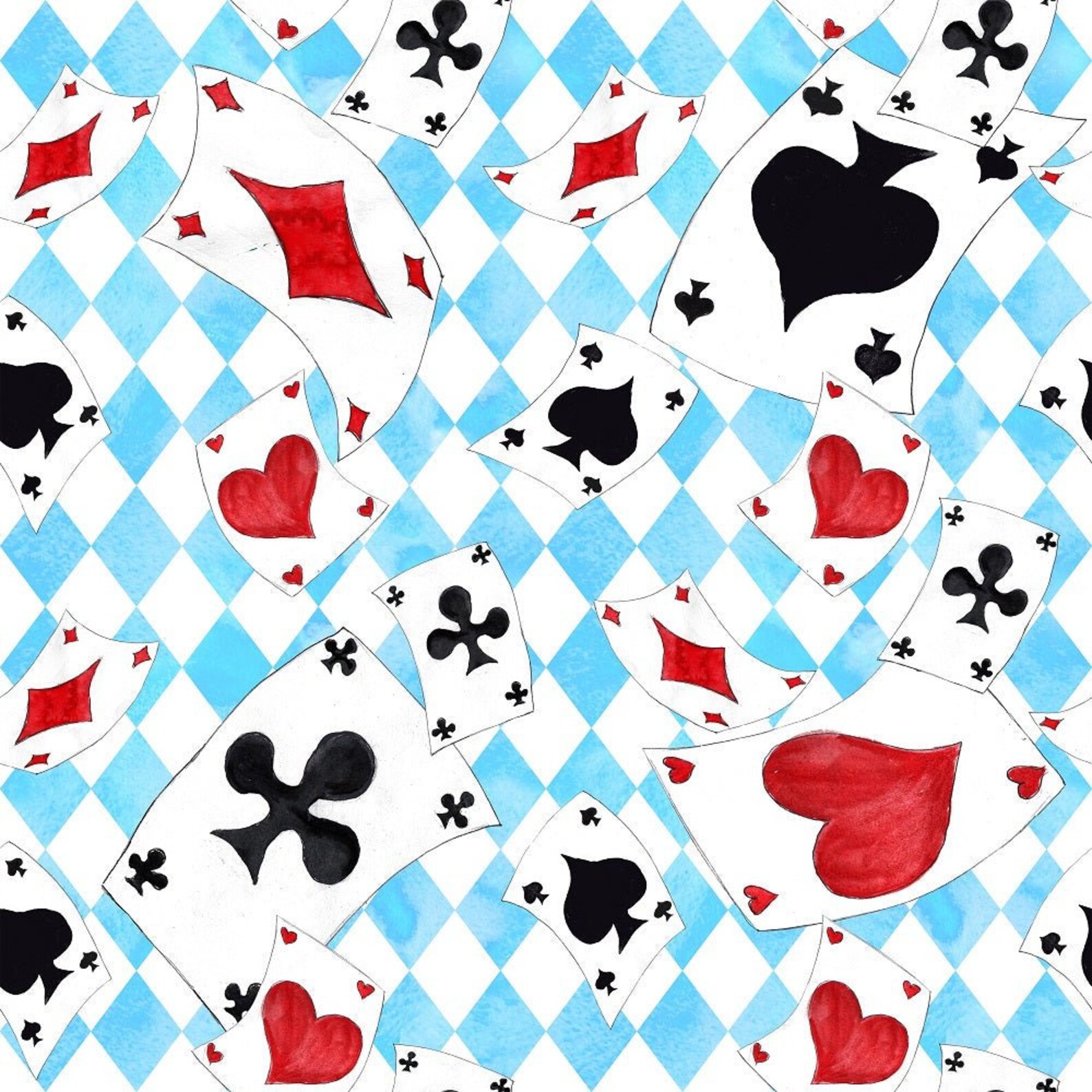 Alice in Wonderland Cards Fabric Blue - Etsy
