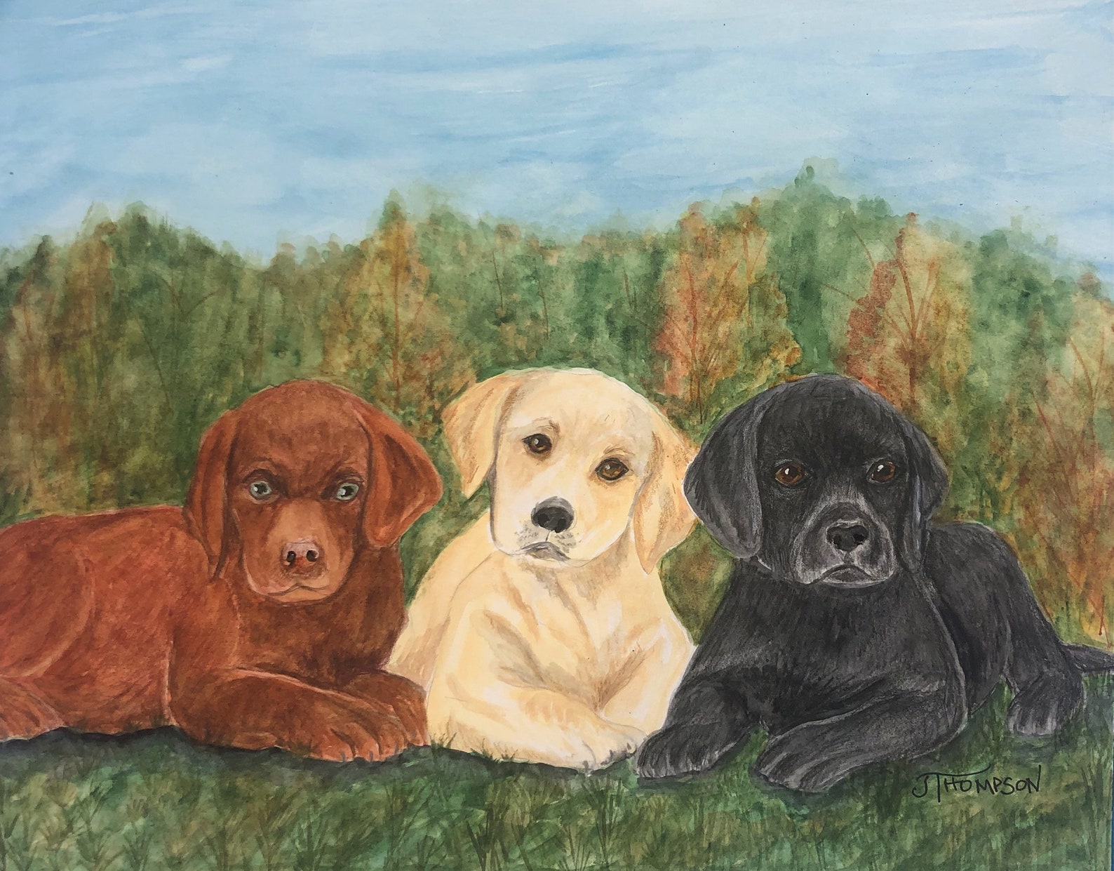 LABRADOR RETRIEVER ART, Three Labrador Puppies, Original Watercolor -or ...