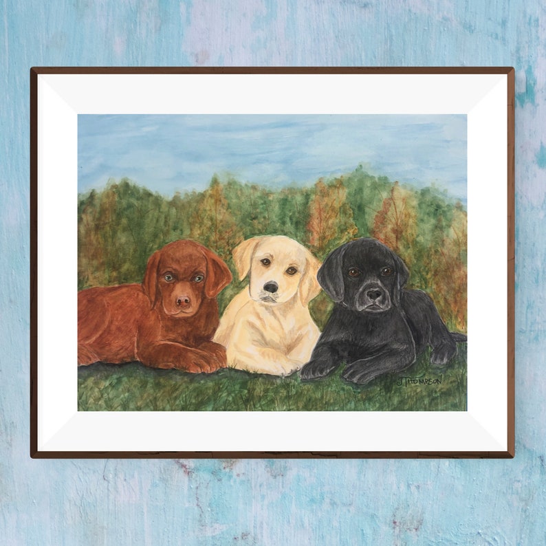 LABRADOR RETRIEVER ART, Three Labrador Puppies, Original Watercolor -or ...