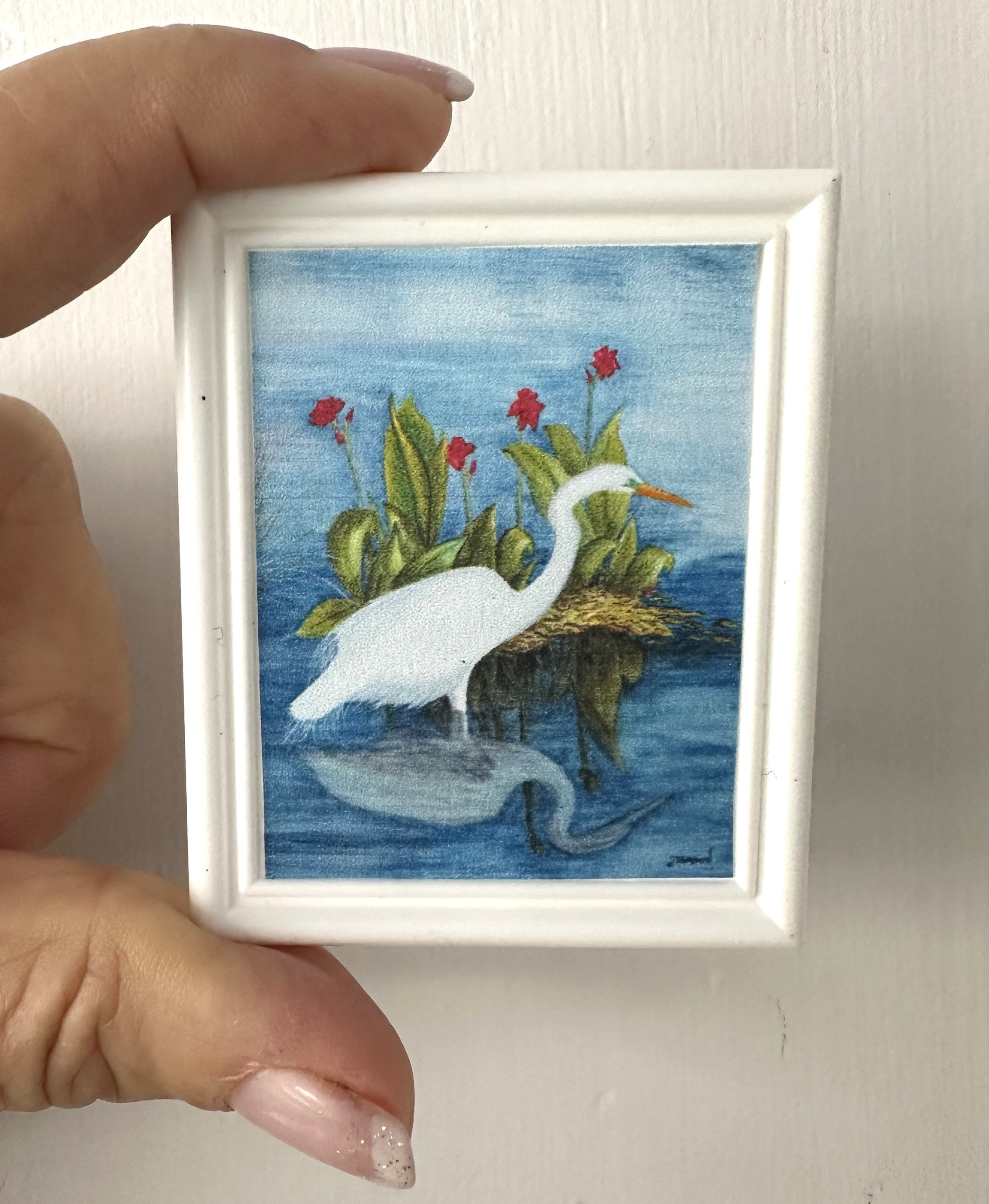MODERN DOLLHOUSE ART, Great White Egret, Framed Dollhouse Art 1:12 ...