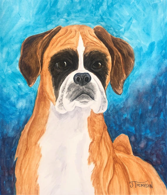 BOXER ART Natural Ears Original Watercolor Painting or - Etsy