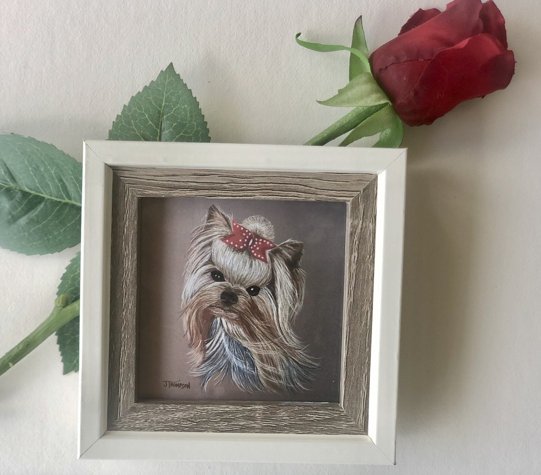 YORKIE, YORKSHIRE TERRIER Framed Miniature Art Print, Tiny Art, Yorkie ...