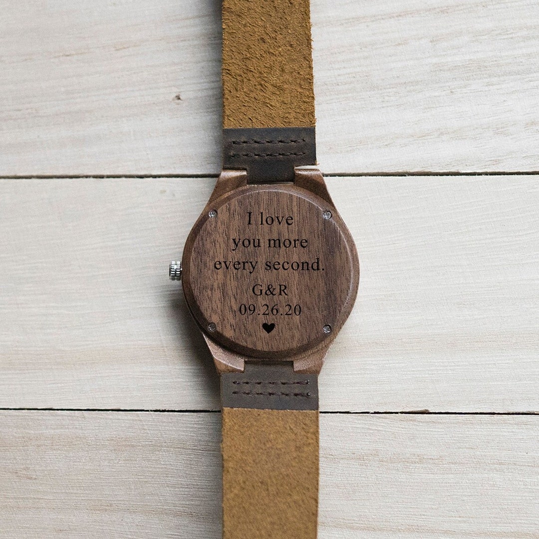 US Engraved Personalized Wooden Watch, Walnut Watch, Gift With a Custom ...