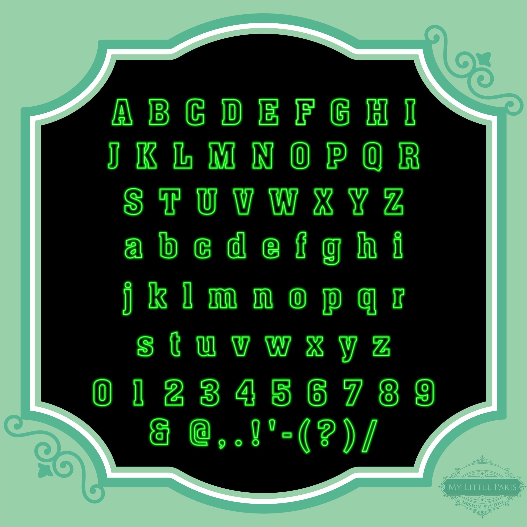 Green Neon Alphabet PNG Clip Art Letters Font Numbers Instant | Etsy