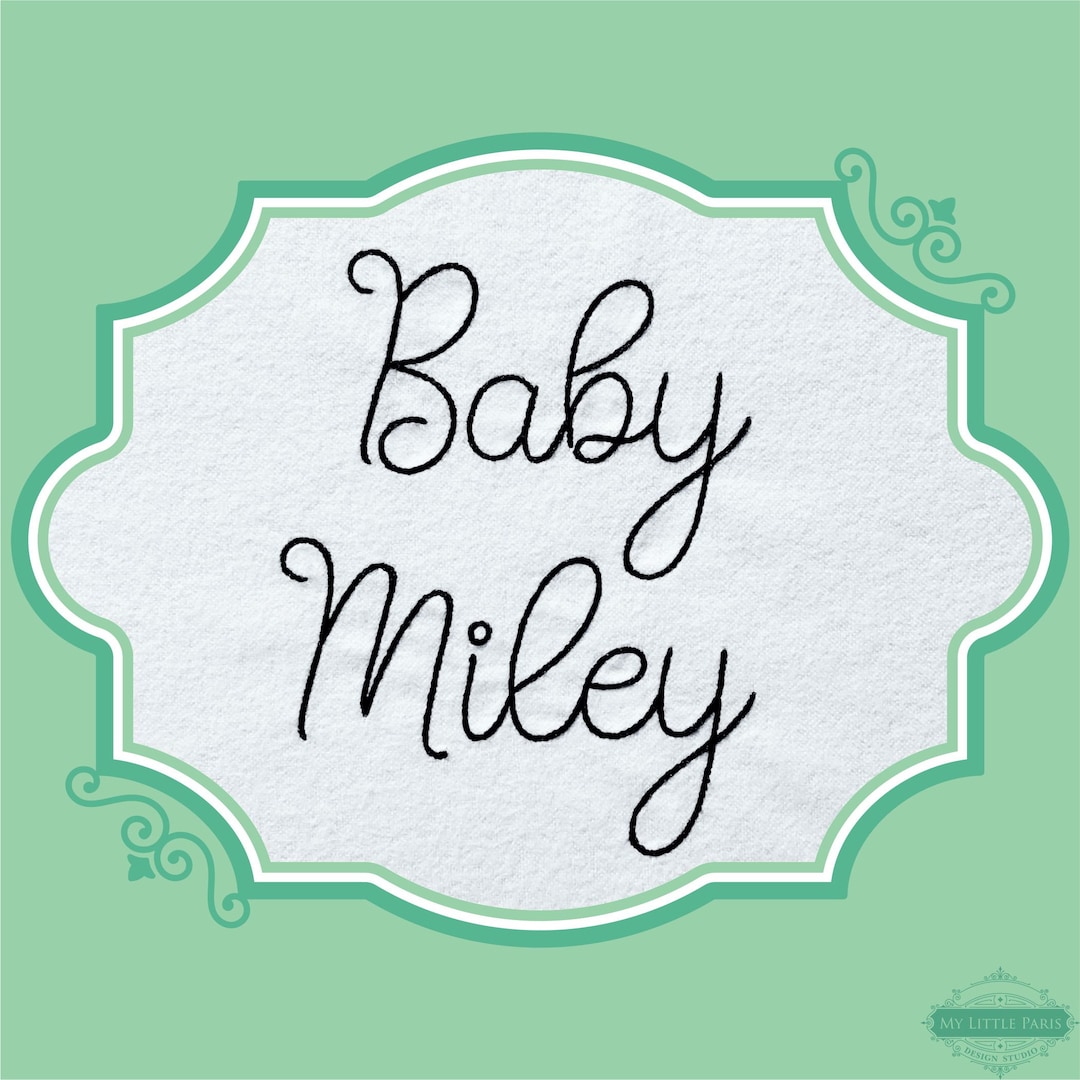 Embroidery Bean Baby Miley Script Font - 0.75" 1" 1.5" 2" - BX Included ...