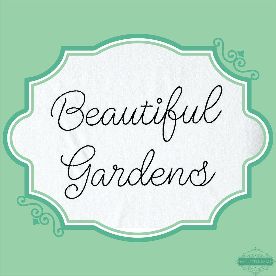 Embroidery Bean Beautiful Gardens Script Font - 0.75" 1" 1.5" 2" - BX ...