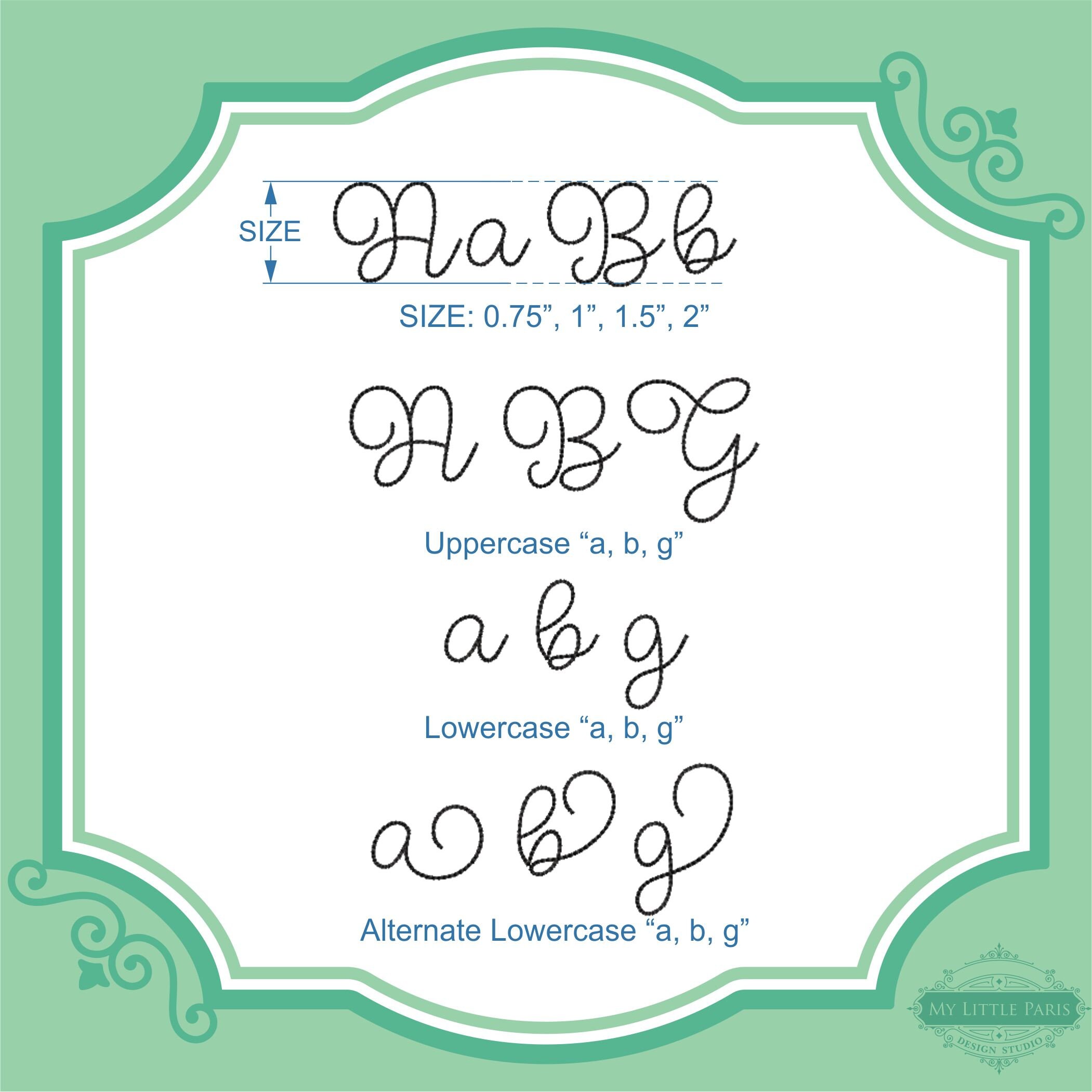Embroidery Bean Hello Paris Script Font - 0.75" 1" 1.5" 2" - BX ...