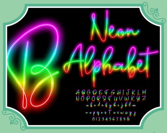 Neon Multicolor Rainbow Script Alphabet PNG Clip Art Letters | Etsy