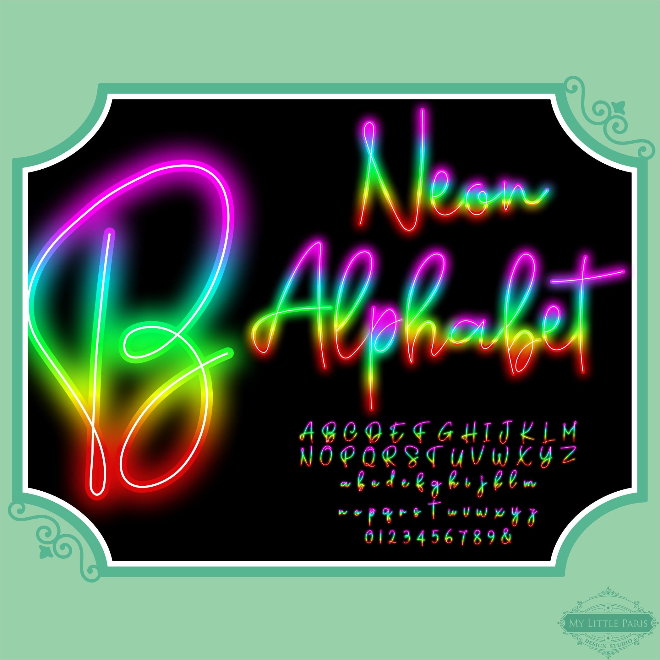 Neon Script Multicolor Rainbow Alphabet B PNG Clip Art Letters - Etsy UK