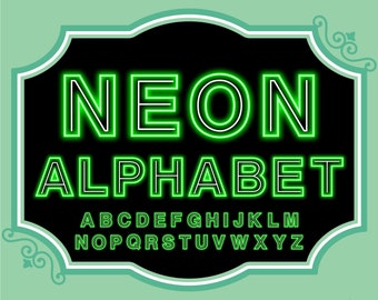Neon Glow Effect Alphabet PNG Clip Art Letters Script Font Instant ...