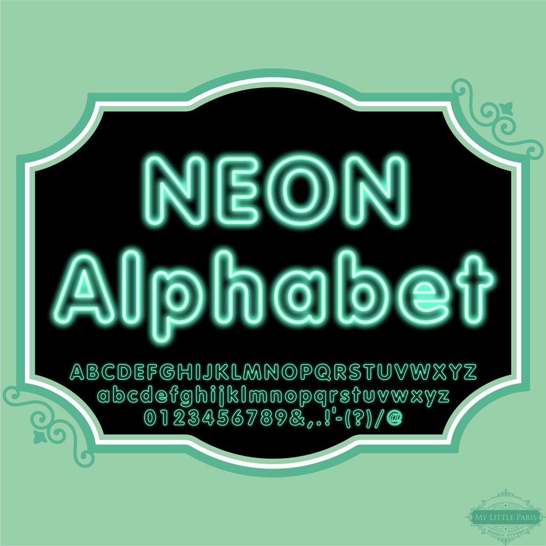 Neon Glow Effect Alphabet PNG Clip Art Aqua Letters Font Numbers ...