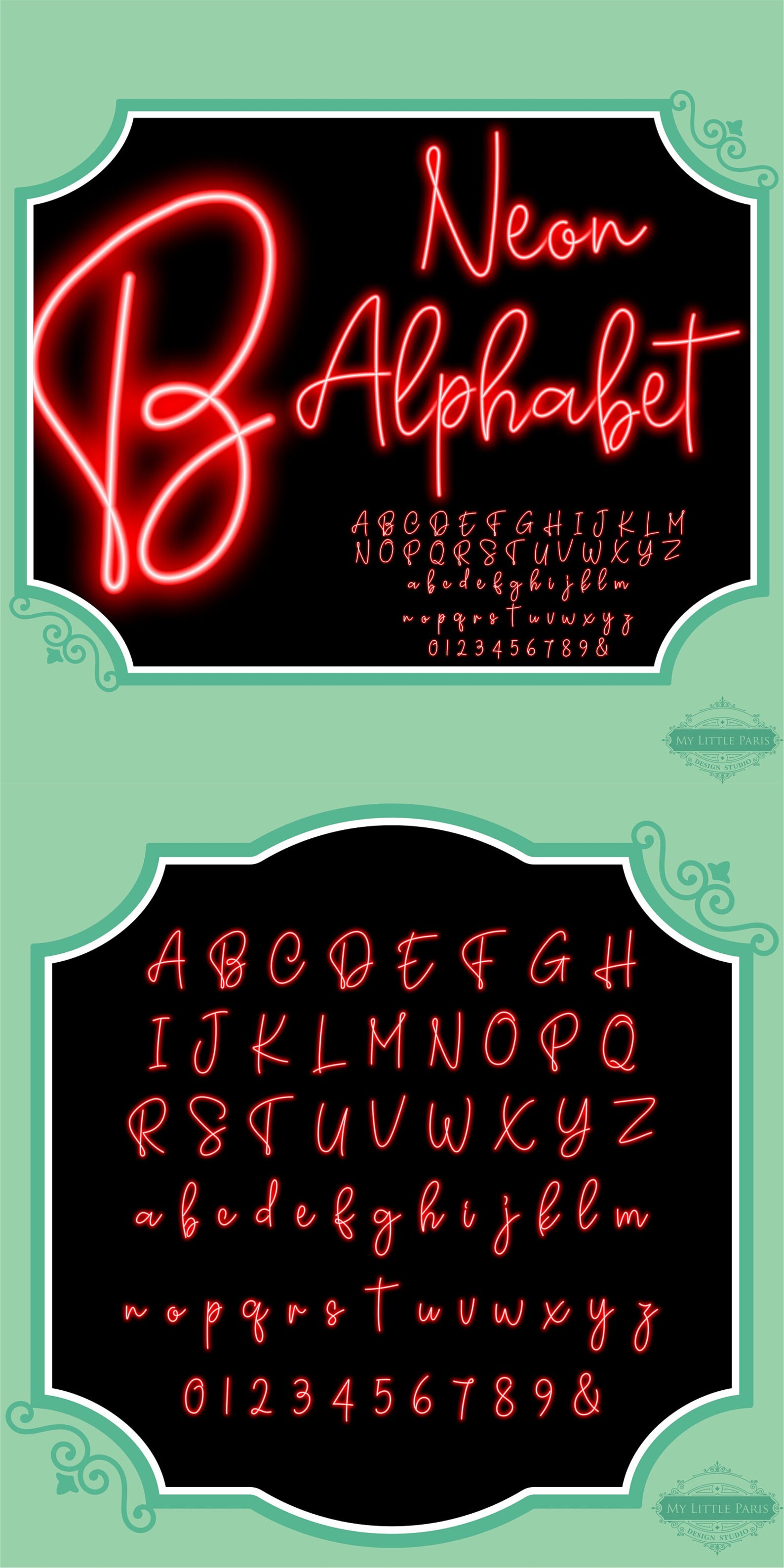 Neon Script Line Glow Effect Bundle 4 Colors Alphabet PNG Clip | Etsy