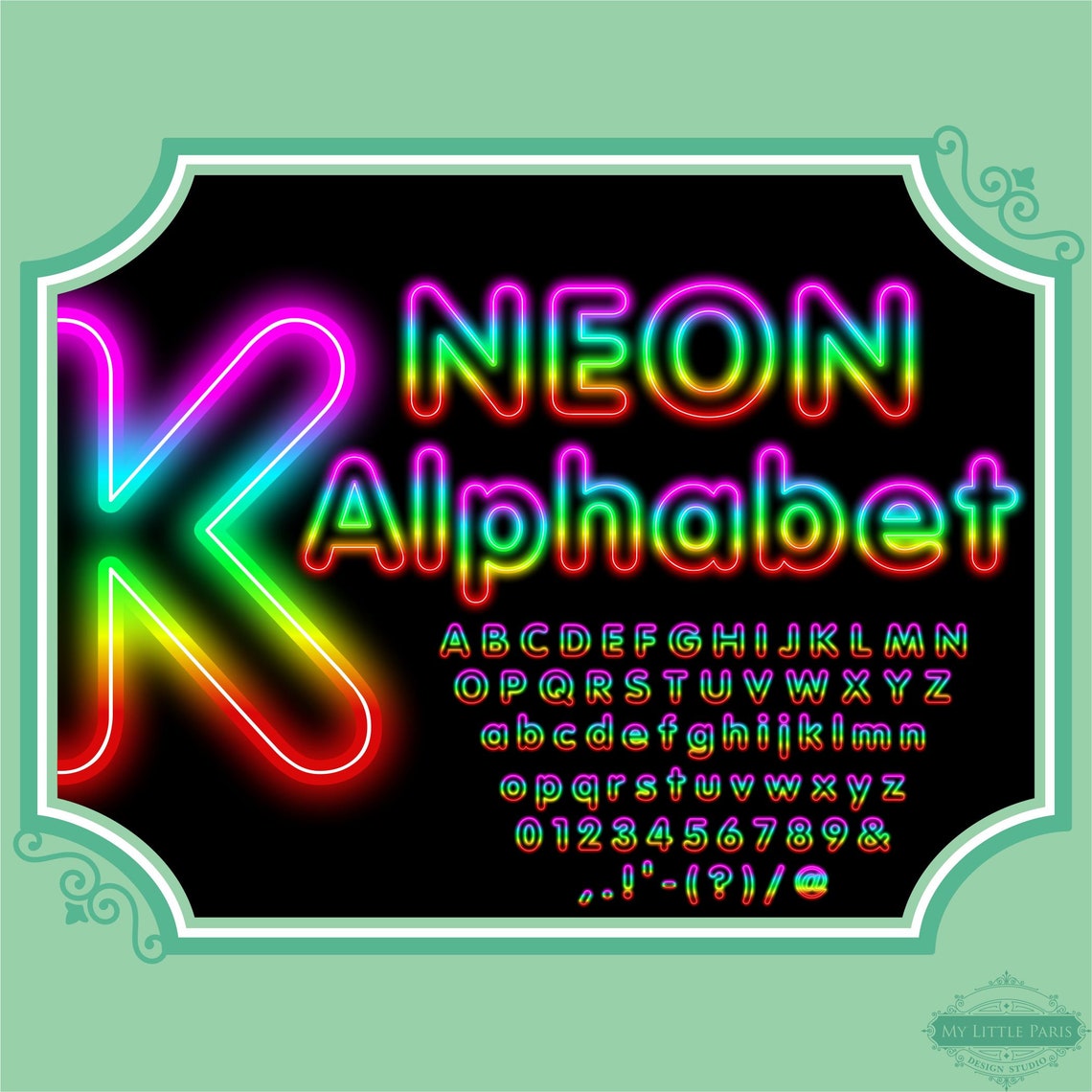 Neon Multicolor Rainbow Alphabet C PNG Clip Art Letters Font - Etsy