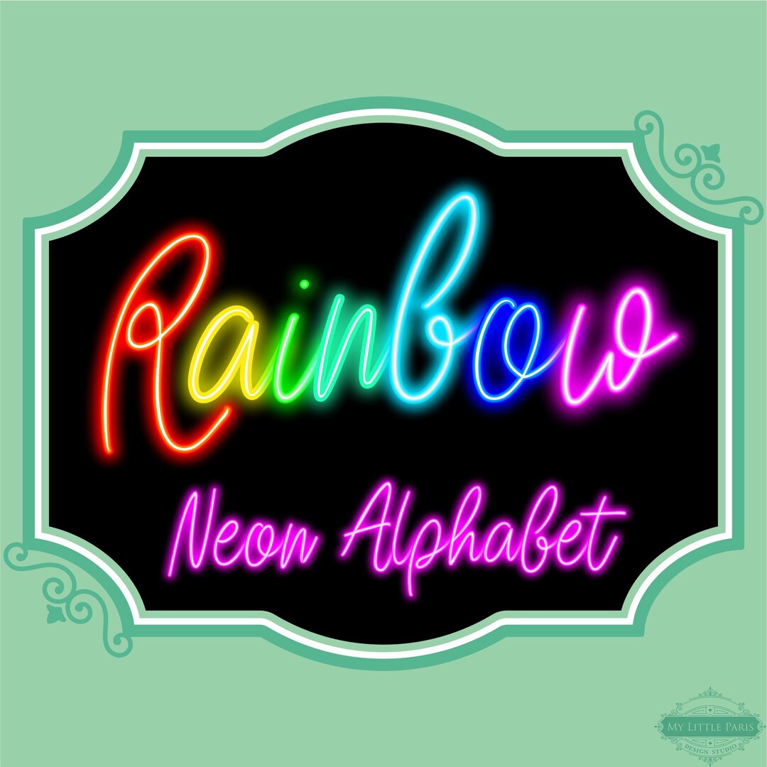 Neon Rainbow Colors Script Alphabet PNG Clip Art Letters Font Numbers ...