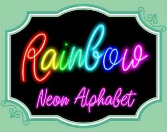 Neon Rainbow Colors Script Alphabet PNG Clip Art Letters Font - Etsy