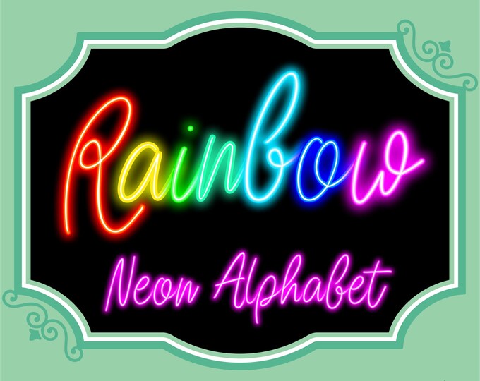 Neon Rainbow Colors Script Alphabet PNG Clip Art Letters Font - Etsy