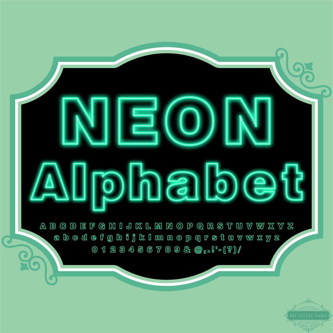 Neon Aqua Alphabet PNG Clip Art Letters Font Numbers Instant Download ...