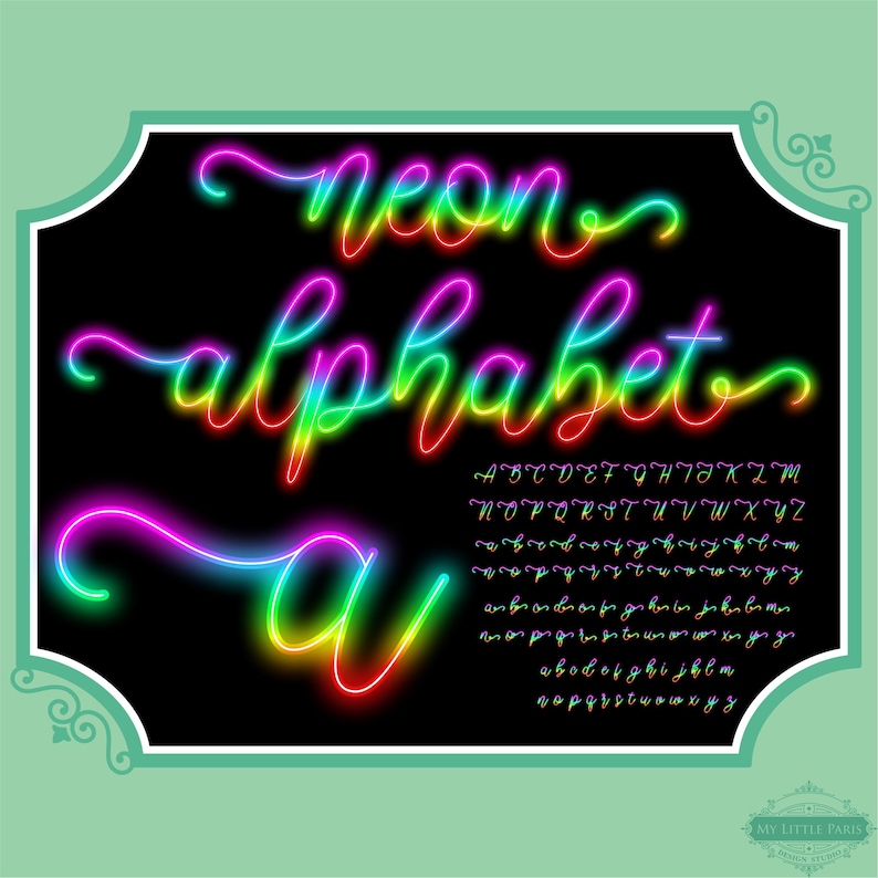 Neon Script Multicolor Rainbow Alphabet B PNG Clip Art Letters | Etsy
