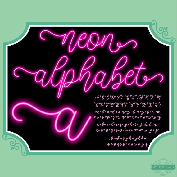 Neon Script Line Glow Effect Alphabet PNG Clip Art Letters | Etsy