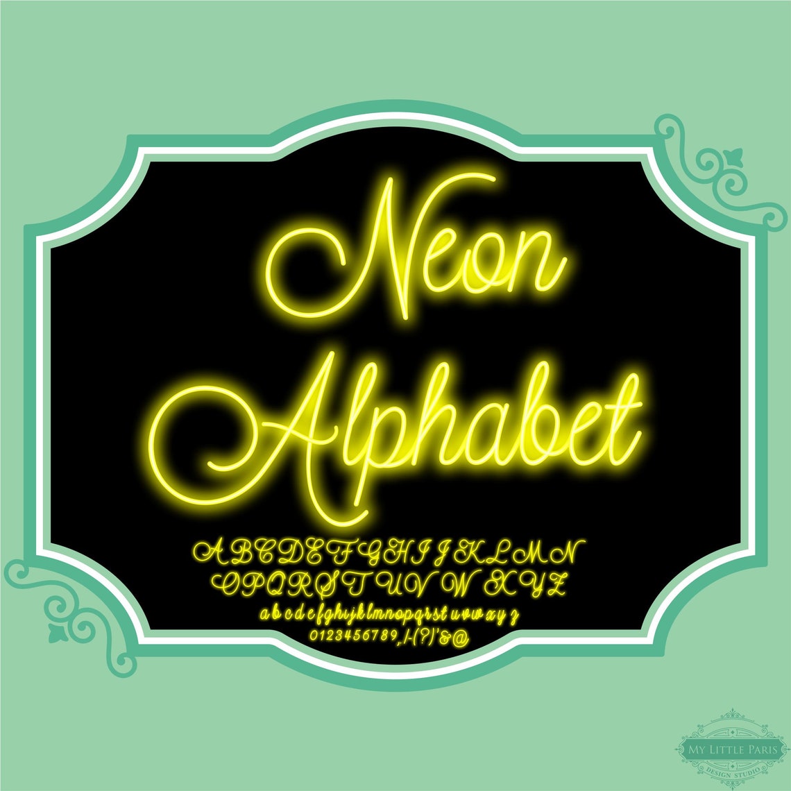 Neon Glow Effect Script Alphabet PNG Clip Art Letters Font | Etsy