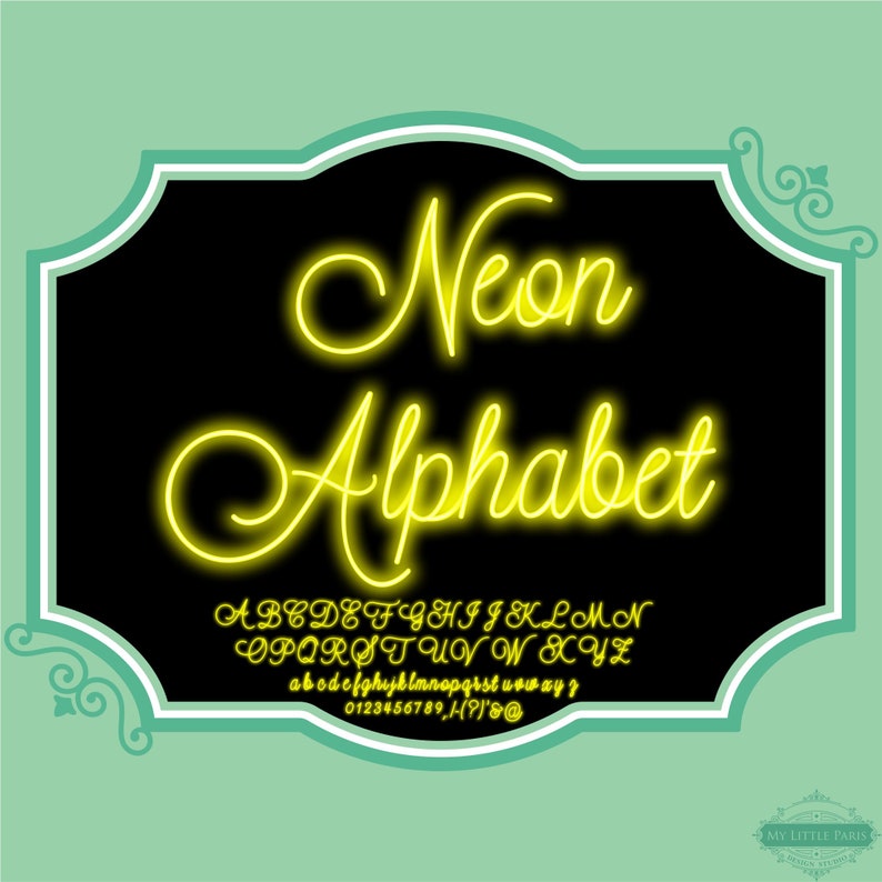 Neon Glow Effect Script Alphabet PNG Clip Art Letters Font | Etsy
