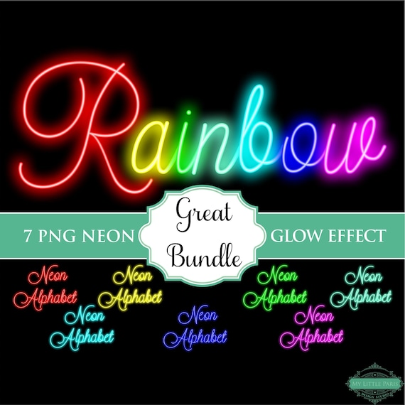 Neon Script Glow Effect Bundle 7 Colors Alphabet PNG Clip Art | Etsy