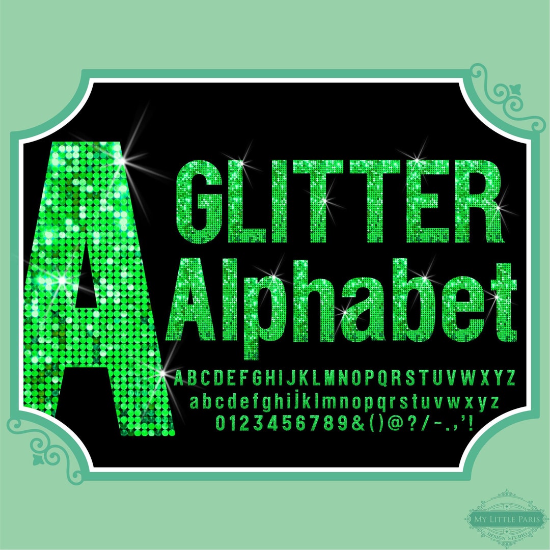 PNG Glitter Clip Art Letters Font Numbers Instant Download Files Green ...