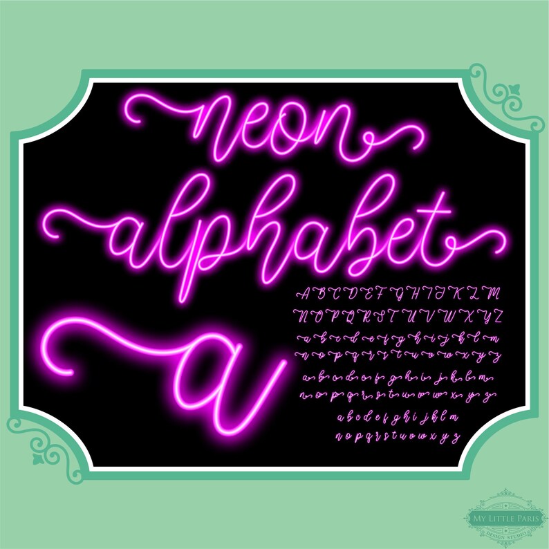 Neon Script Line Glow Effect Alphabet PNG Clip Art Letters Script ...