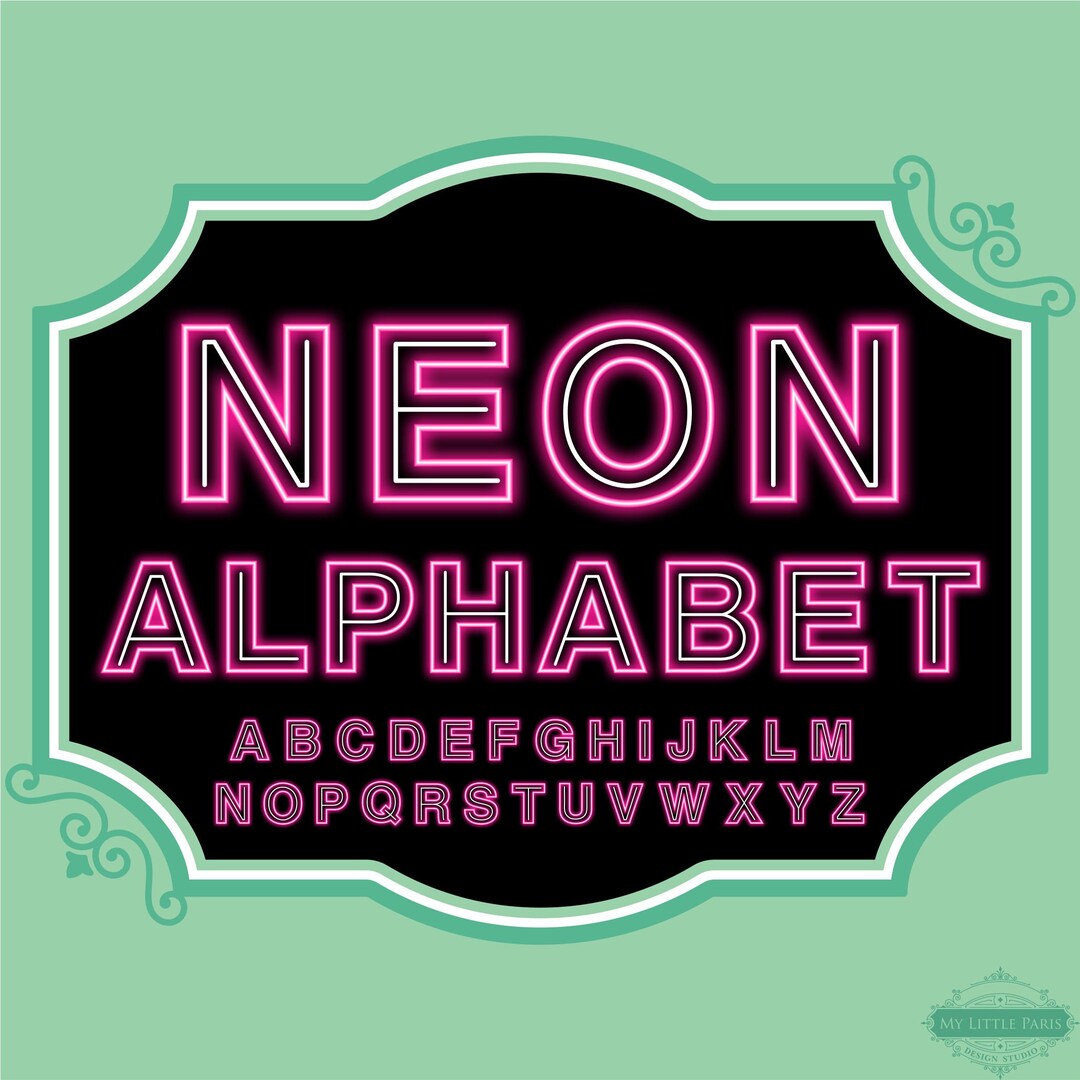 Neon Glow Effect Alphabet PNG Clip Art Letters Font Instant Download ...
