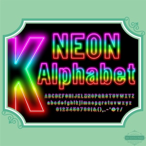 Neon Multicolor Rainbow Alphabet A PNG Clip Art Letters Font Numbers ...