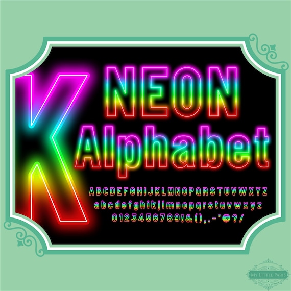 Neon Multicolor Rainbow Alphabet A PNG Clip Art Letters Font - Etsy
