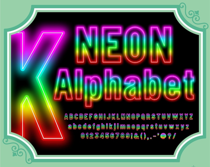 Neon Yellow Alphabet PNG Clip Art Letters Font Numbers Instant Download ...