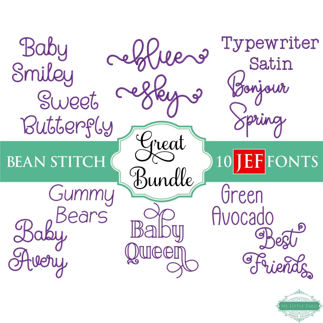 JEF Satin Embroidery Font Bundle #3 - 0.75" 1" 1.5" 2"- 10 JEF Fonts ...