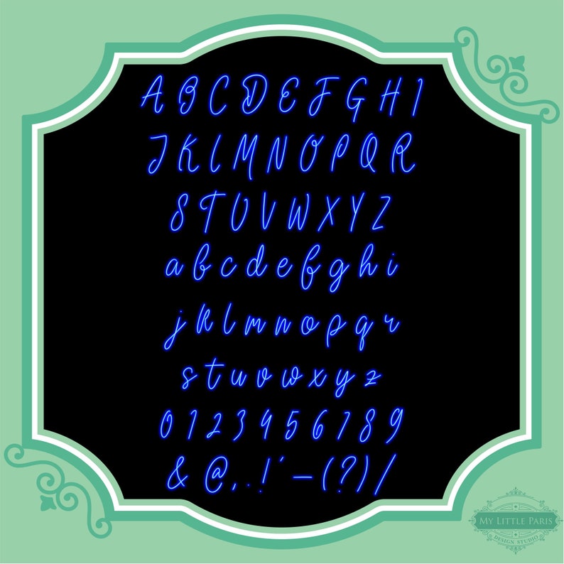 Neon Blue Script Alphabet PNG Clip Art Letters Font Numbers - Etsy