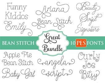 PES Bean Stitch Embroidery Font Bundle 5 0.75 1 | Etsy